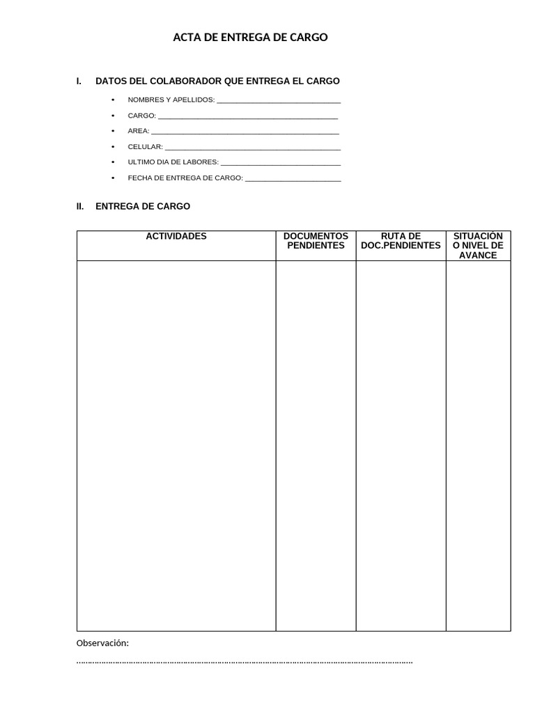 Nuevo Acta de Entrega de Cargo | PDF | Software | Informática