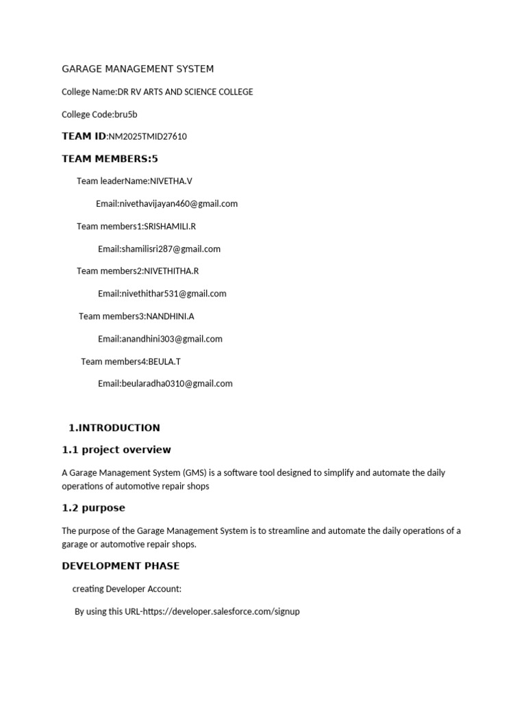 Garage Management System 123456 | PDF
