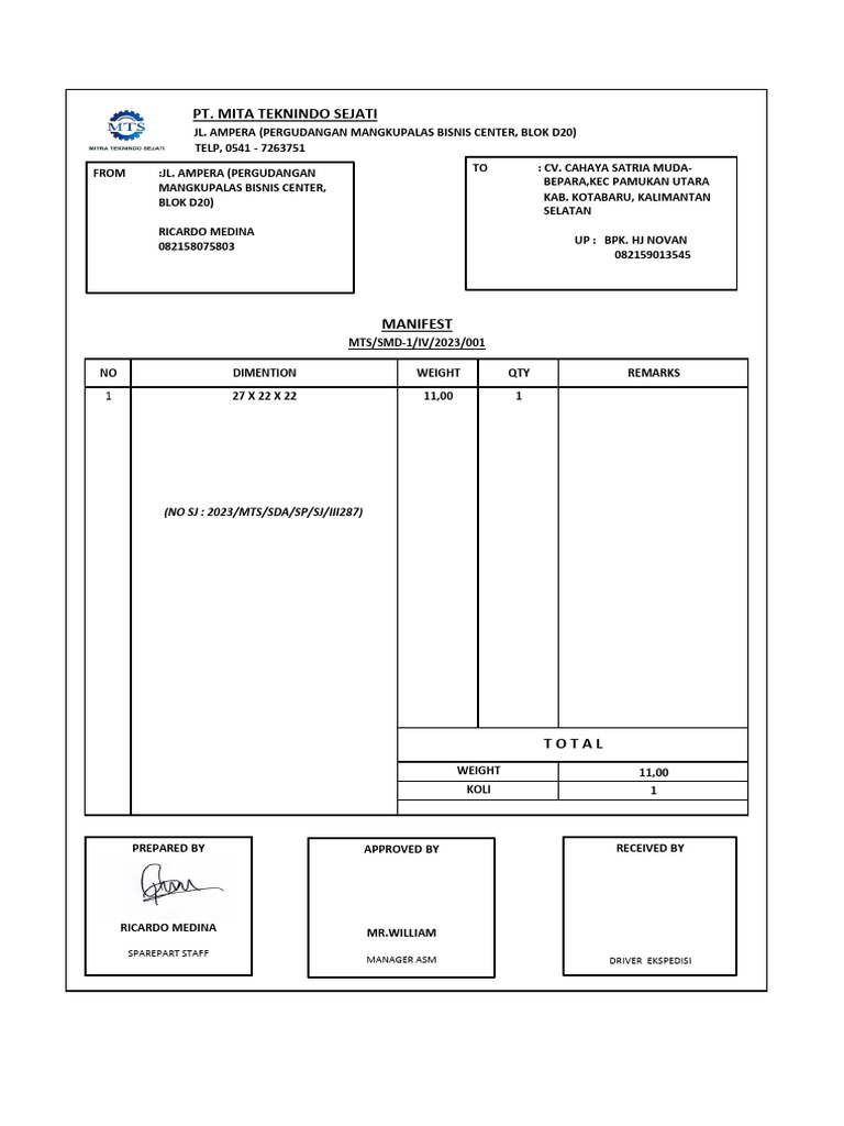Cargo Manifest | PDF