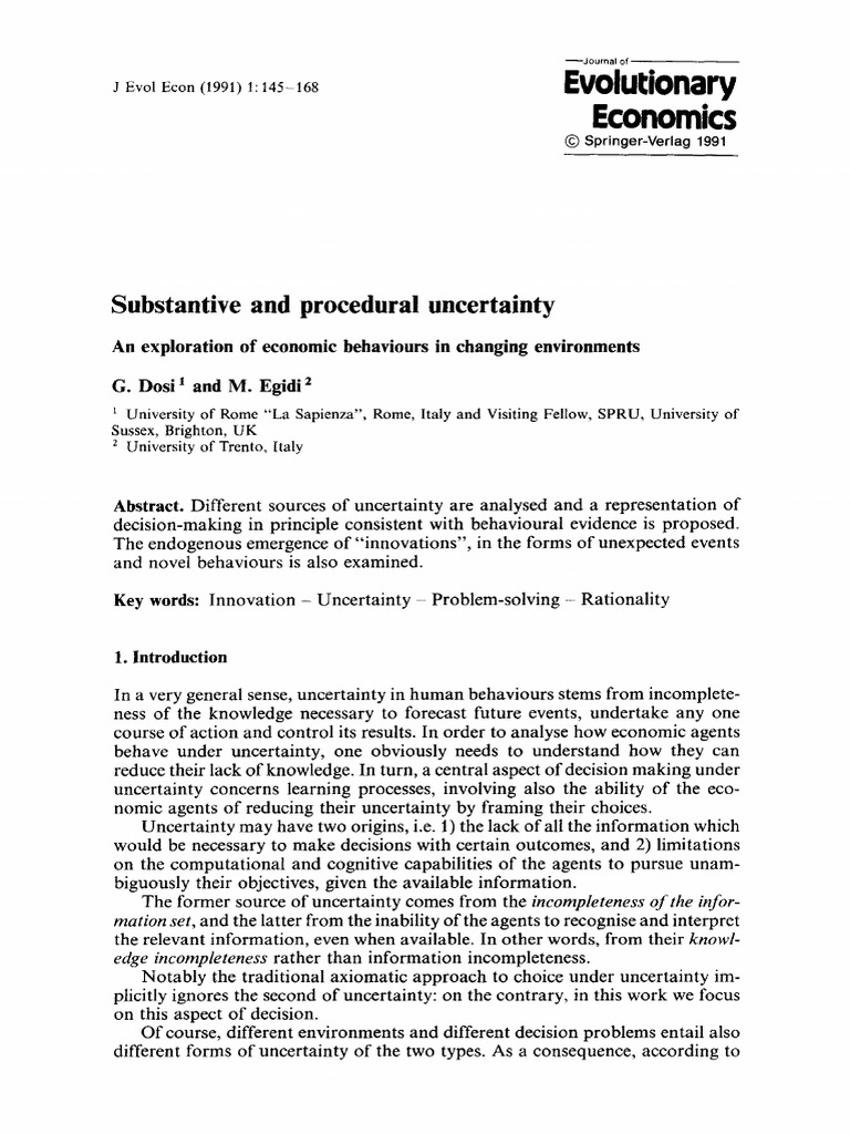 DOSI - EGIDI - 1991 - J Evol Econ - Substantive and Procedural ...