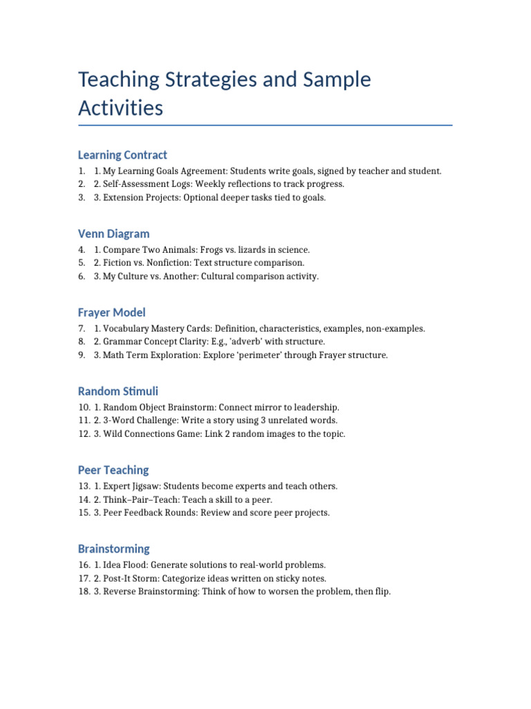 Effective Teaching Strategies & Activities | PDF | Brainstorming | Learning