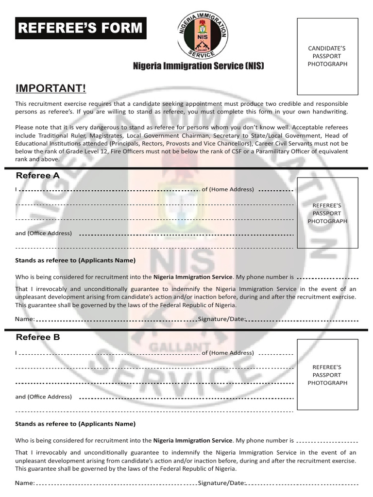 NIS Referee Form | PDF | Government