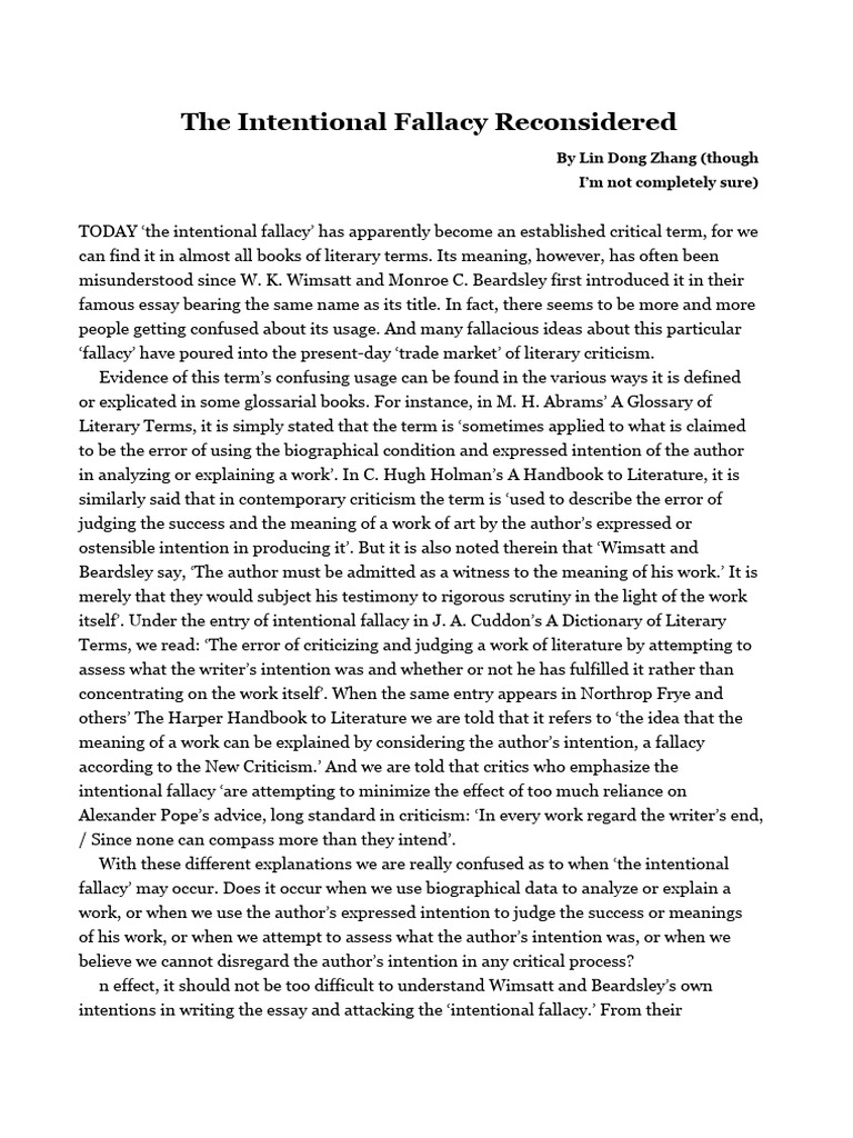 Understanding the Intentional Fallacy | PDF | Deconstruction | Intention