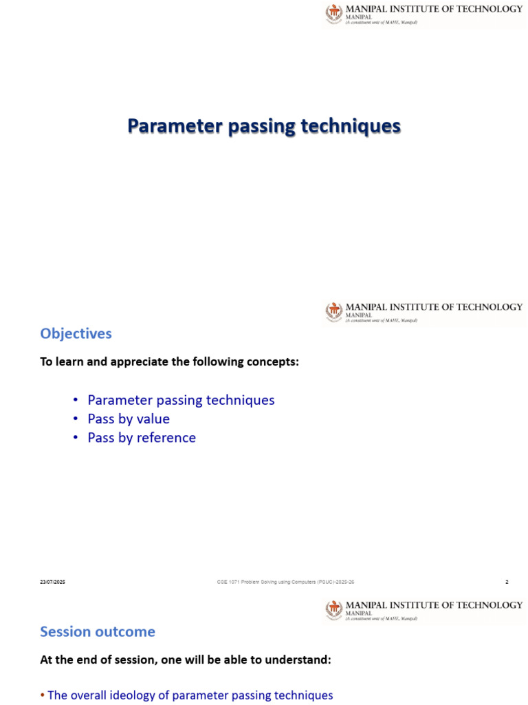 11 Parameter passing techniques | PDF | Parameter (Computer Programming ...