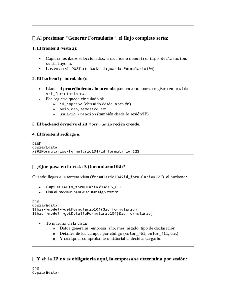 Flujo y Estructura del Formulario 104 | PDF | Json | Gestión de datos