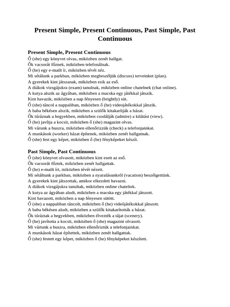 Present Simple, Present Continuous, Past Simple, Past Continuous | PDF