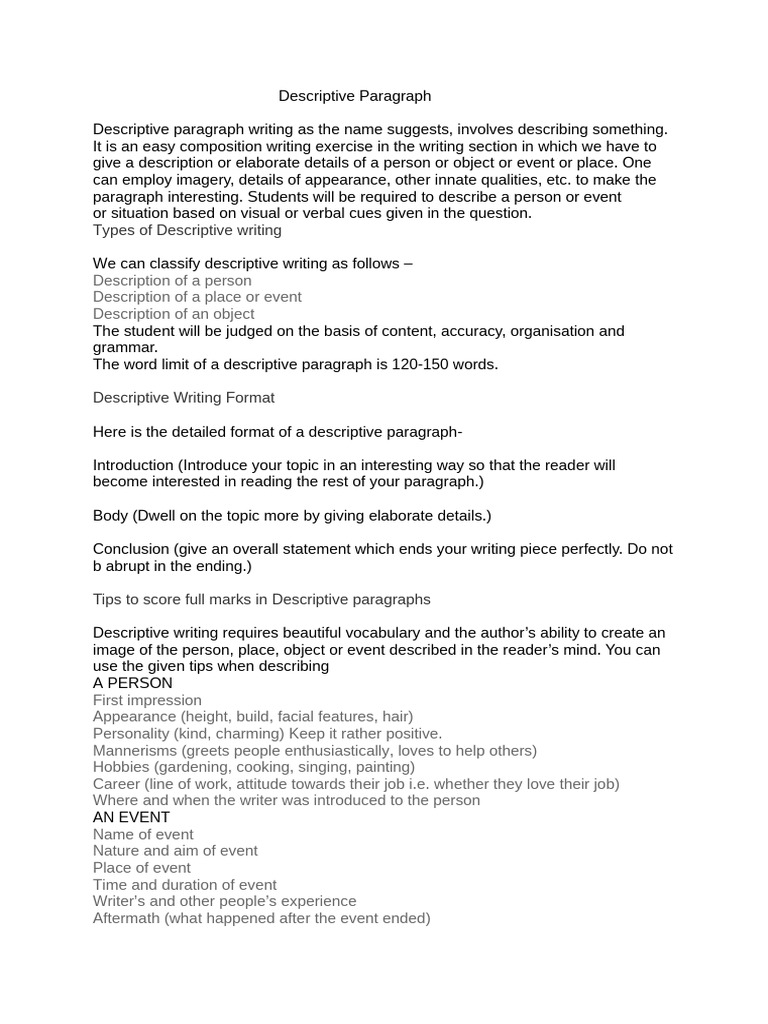 Descriptive Paragraph | PDF