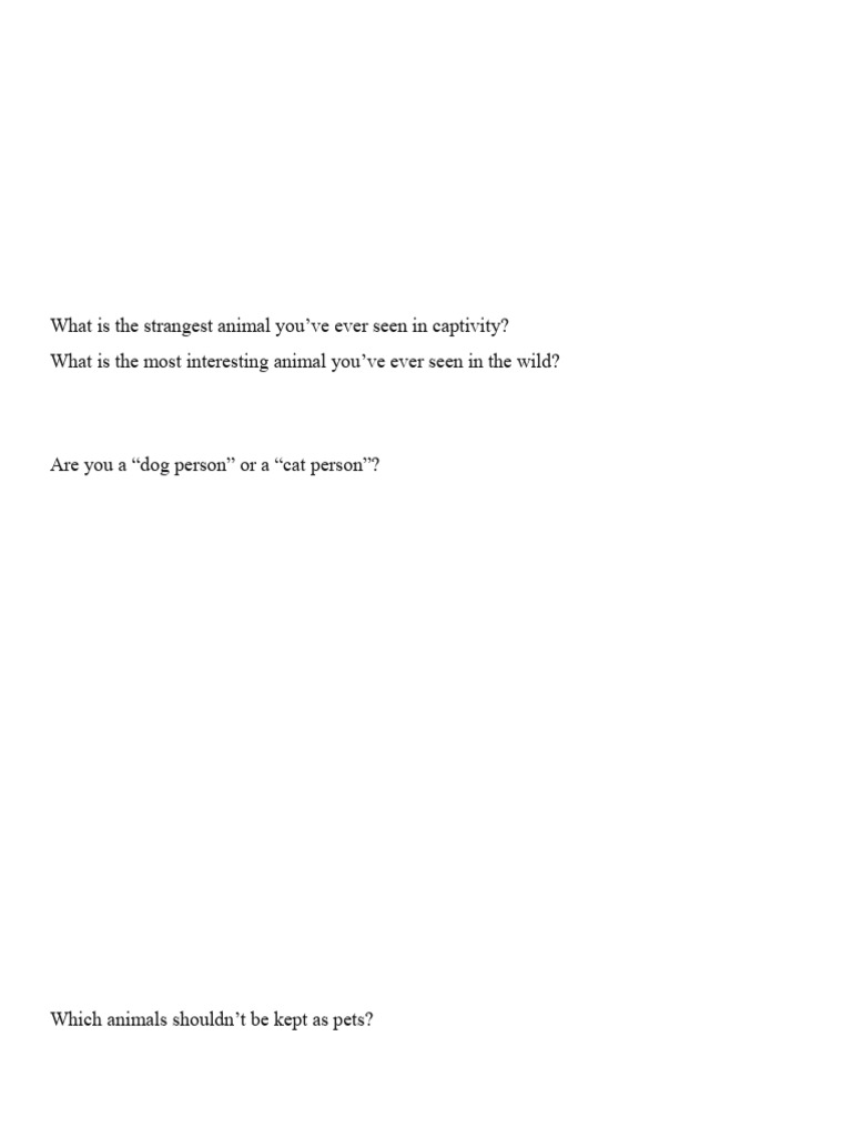 ESL Conversation Questions About Animals | PDF | Mammals | Zoology