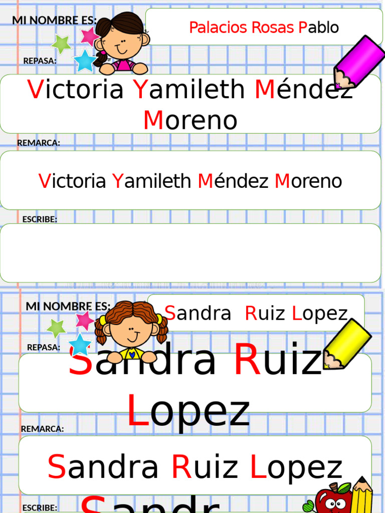 Pizarras Cuadrados para Aprender A Escribir El Nombre | PDF