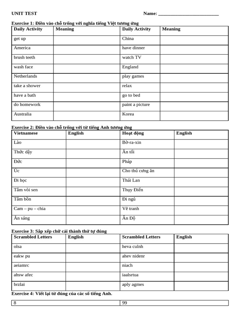 UNIT TEST UNIT 1 - 2 | PDF