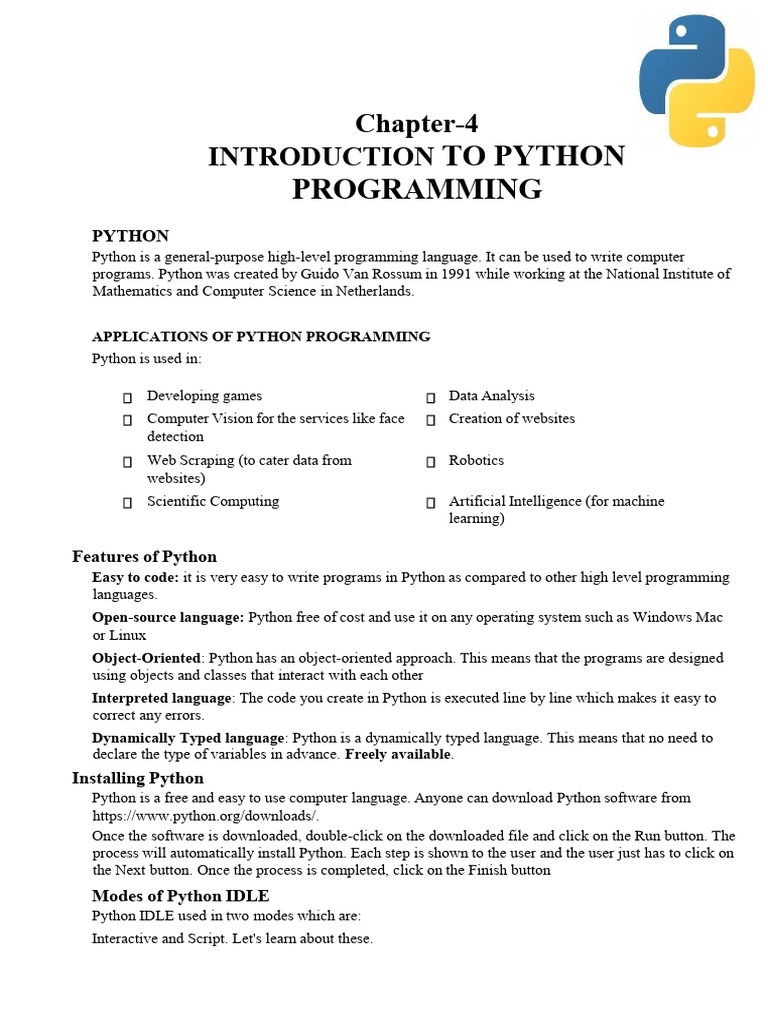 37chapter-4 Introduction to Python | PDF | Python (Programming Language ...
