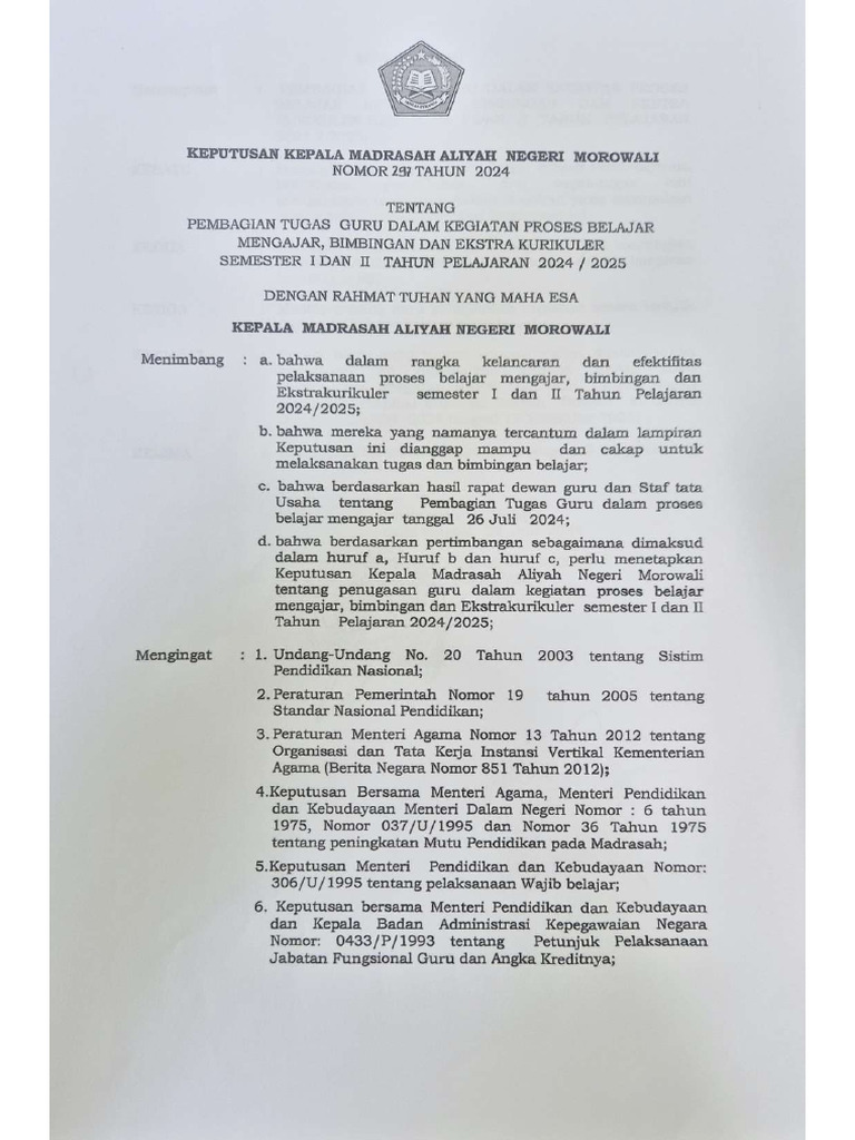 Sk Pembagian Tugas 2024-2025 | PDF
