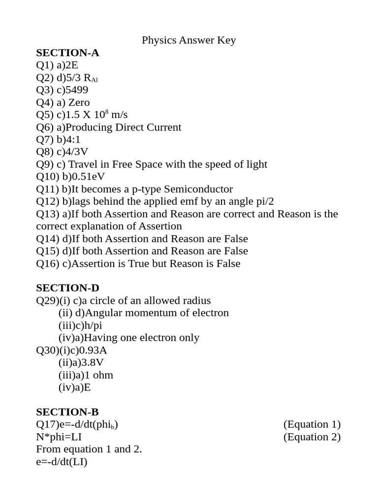 Physics Pre Board Answer Key | PDF | P–N Junction | Resonance
