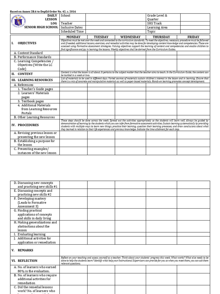 1 Shs Daily Lesson Log DLL Template by | PDF | Learning | Curriculum