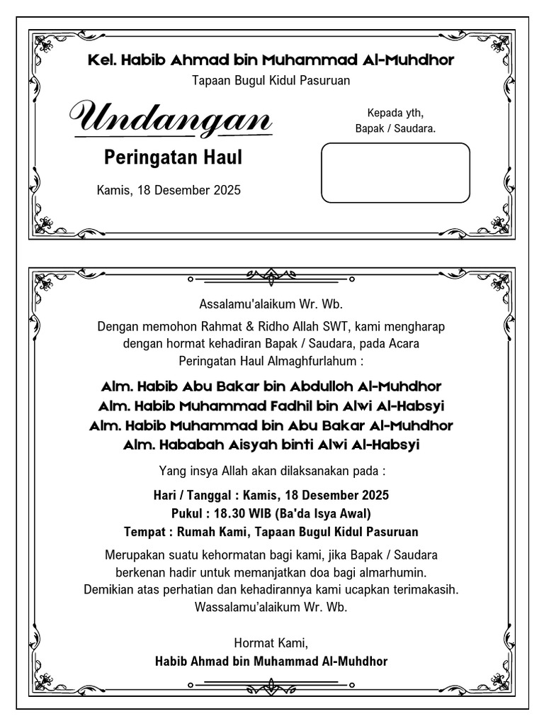 Undangan Peringatan Haul Almarhum 2025 | PDF