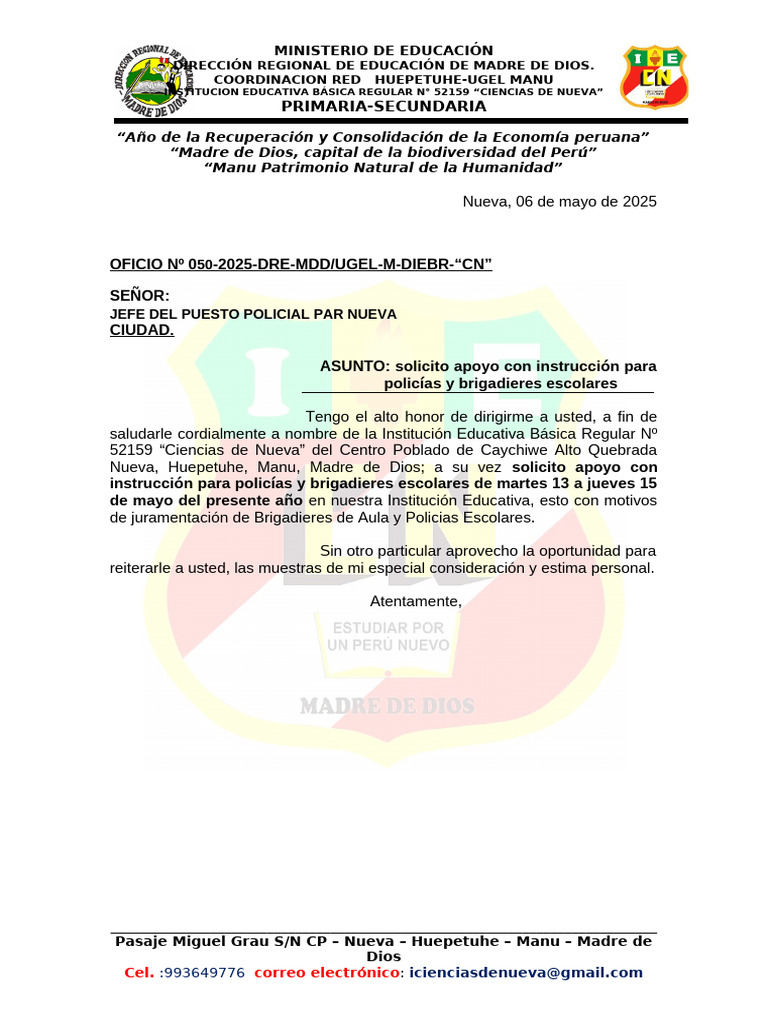 Solicito Apoyo Con Instruccion de Policias y Brigadieres Escolares | PDF