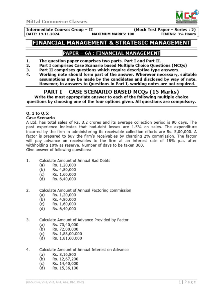 FM & SM EM Question 19.11.2024 | PDF | Financial Accounting | Private ...