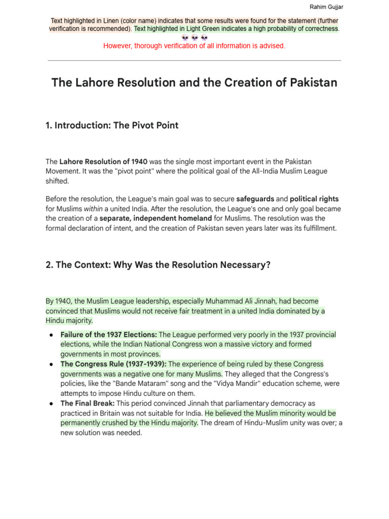 Lahore Resolution: Birth of Pakistan | PDF | Partition Of India ...