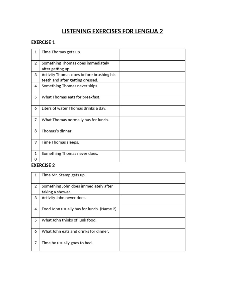 Listening Exercises For Lengua 2 | PDF
