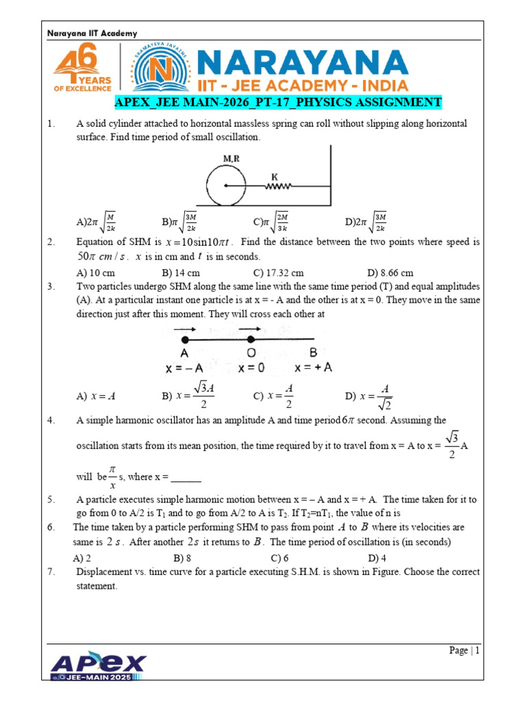 Physics Assignment: SHM & Oscillations | PDF | Pendulum | Oscillation
