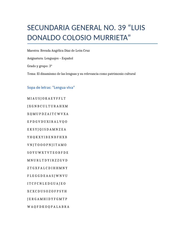 Sopa de Letras Lengua Viva | PDF