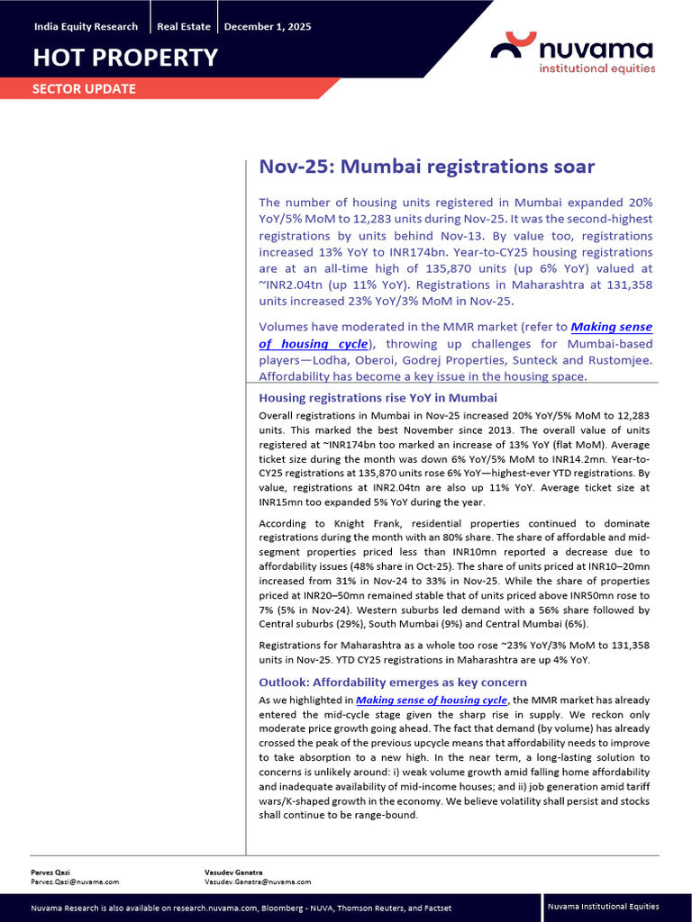 Nuvama Update On Real Estate Nov 25 Mumbai Registrations Soar | PDF ...