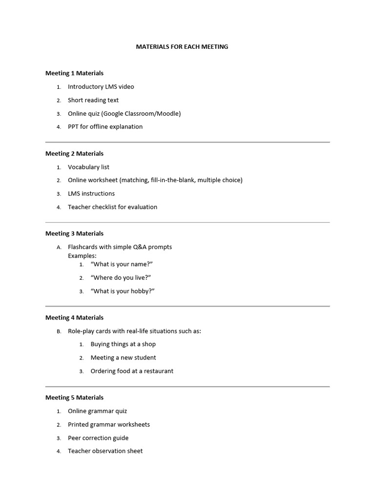 Materials For Each Meeting | PDF