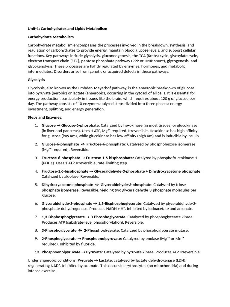 Unit 1 Advanced Biochemistry | PDF | Glycolysis | Citric Acid Cycle