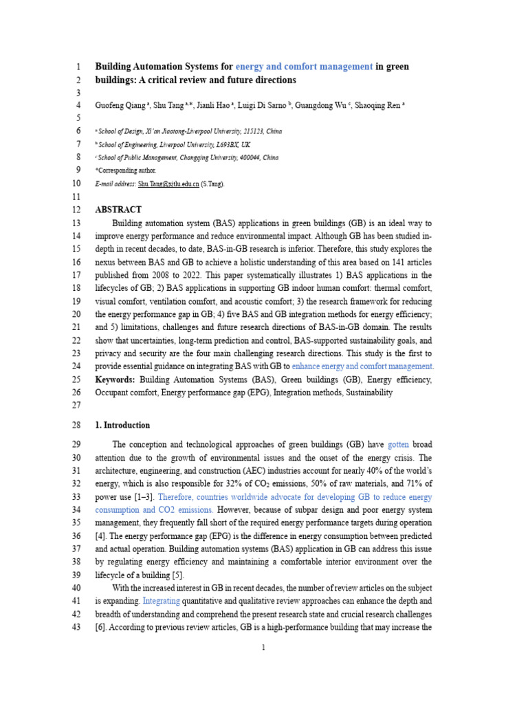 Building Automation Systems For Energy and Comfort Management in Green ...