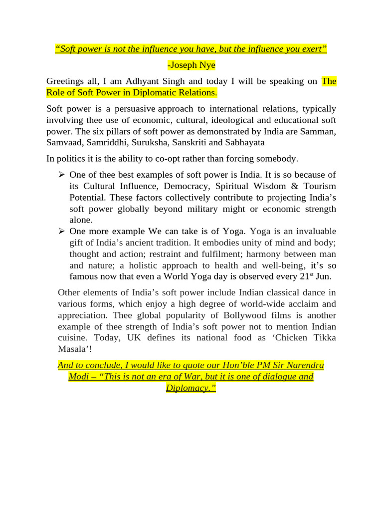 The Impact of Soft Power in Diplomacy | PDF