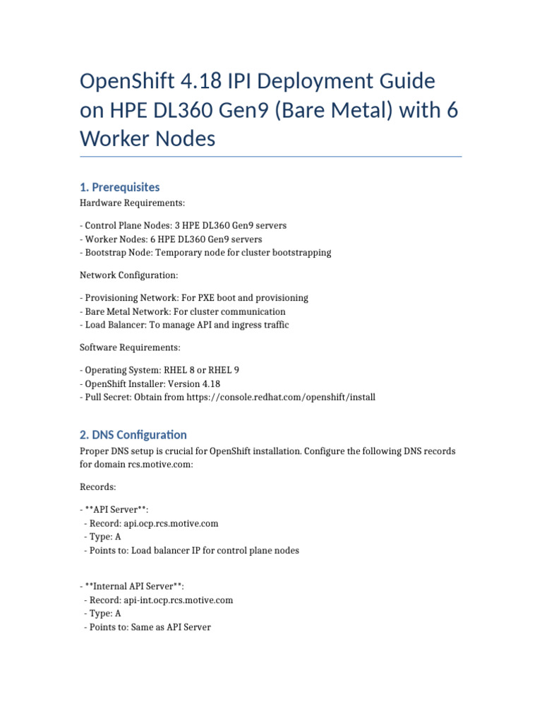 OpenShift_4.18_IPI_Deployment_HPE_DL360_6_Workers_BareMetal_v2 | PDF | Domain Name System | Load ...