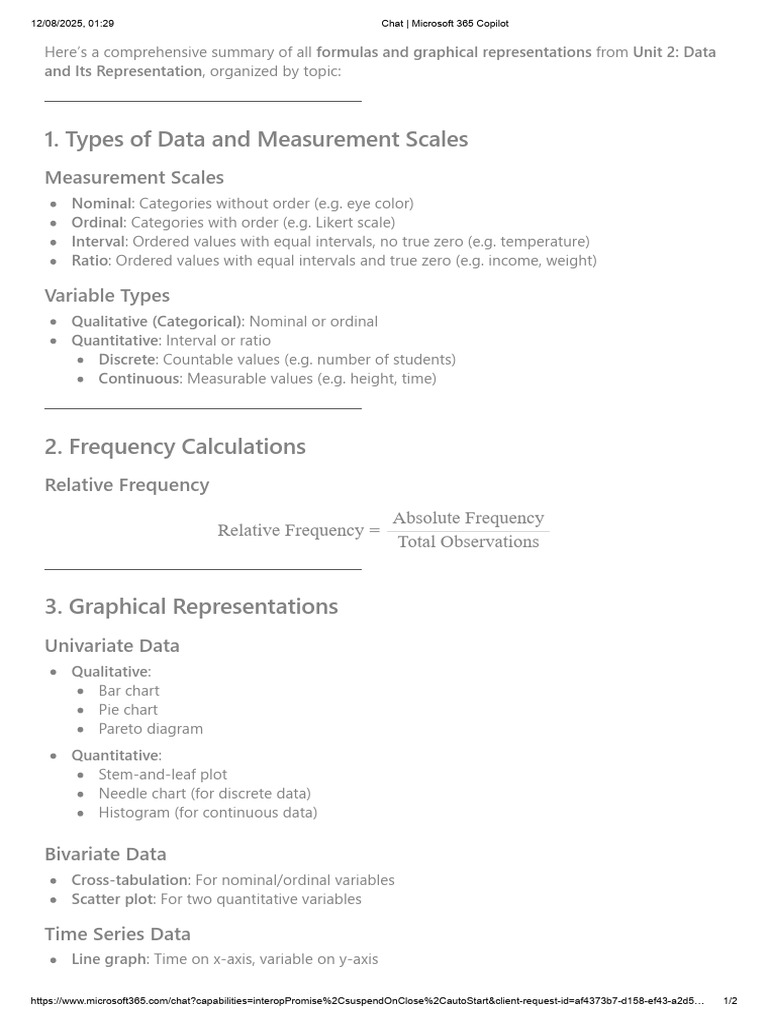 Unit 2 - Data and Its Representation Formulas | PDF | Level Of Measurement | Probability ...