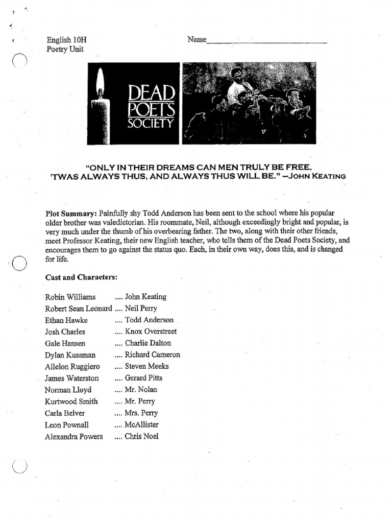 Dead Poets Society Packet | PDF