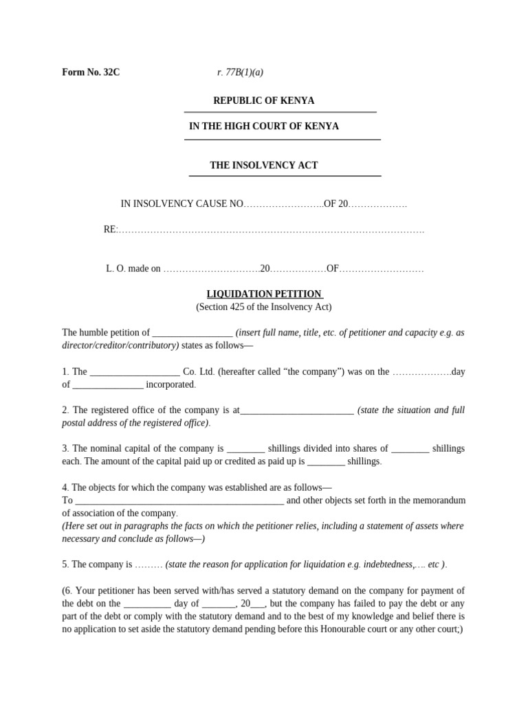 Form No. 32C Republic of Kenya in The High Court of Kenya | PDF