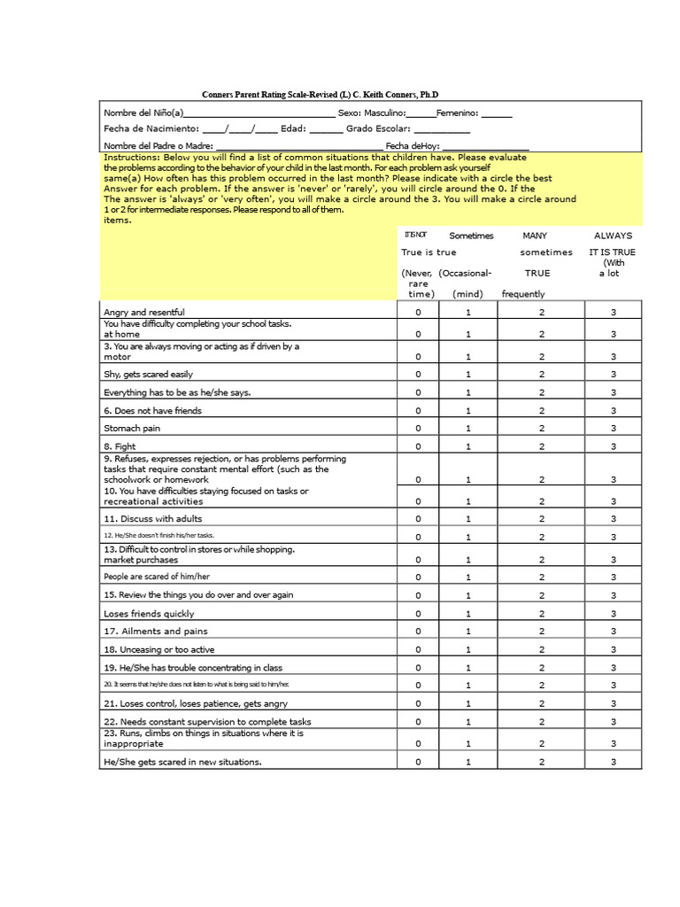 Conners Scale Long Version 1997 | PDF | Attention Deficit Hyperactivity ...