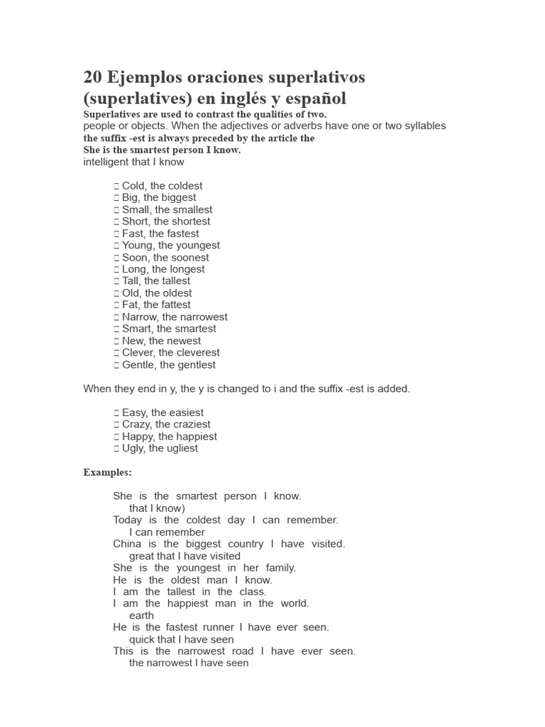 20 Examples of Superlative Sentences | PDF | Linguistics | Linguistic ...