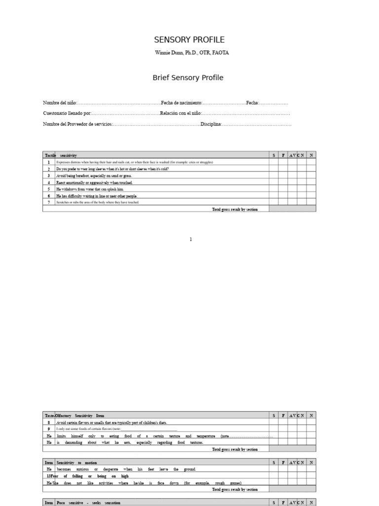 Short Sensory Profile | PDF | Senses | Sound