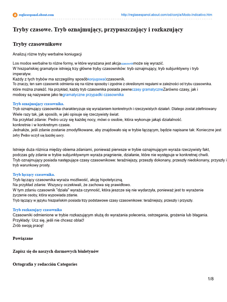Tryby Czasownikowe: Tryb Oznajmujący, Tryb Subjunktywny I Tryb ...