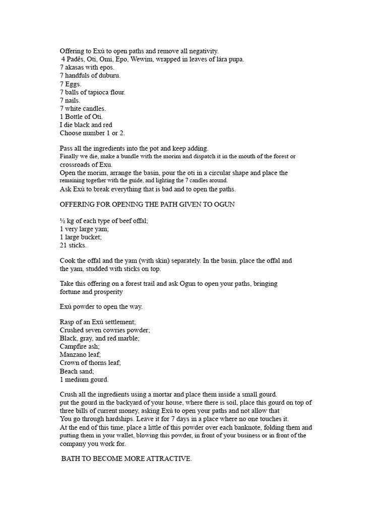 Ebó of Exú To Open Paths and Remove All Negativity | PDF | Coconut