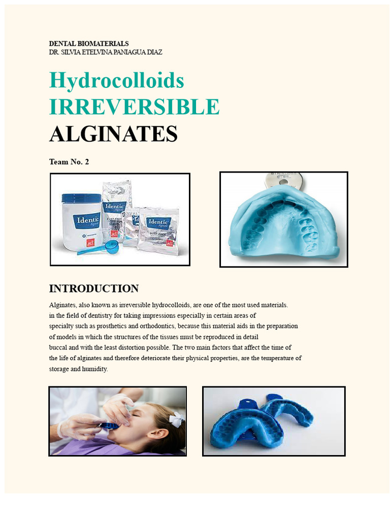 Irreversible Hydrocolloids or Alginate - Team 2 | PDF | Materials ...