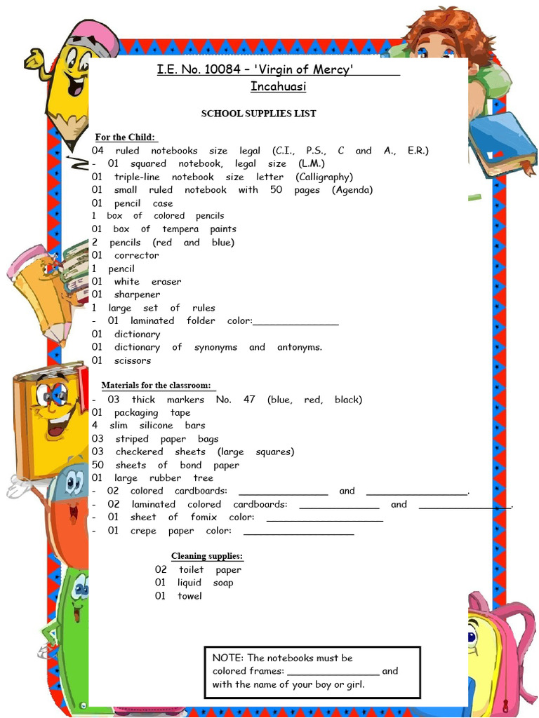 School Supplies List | PDF