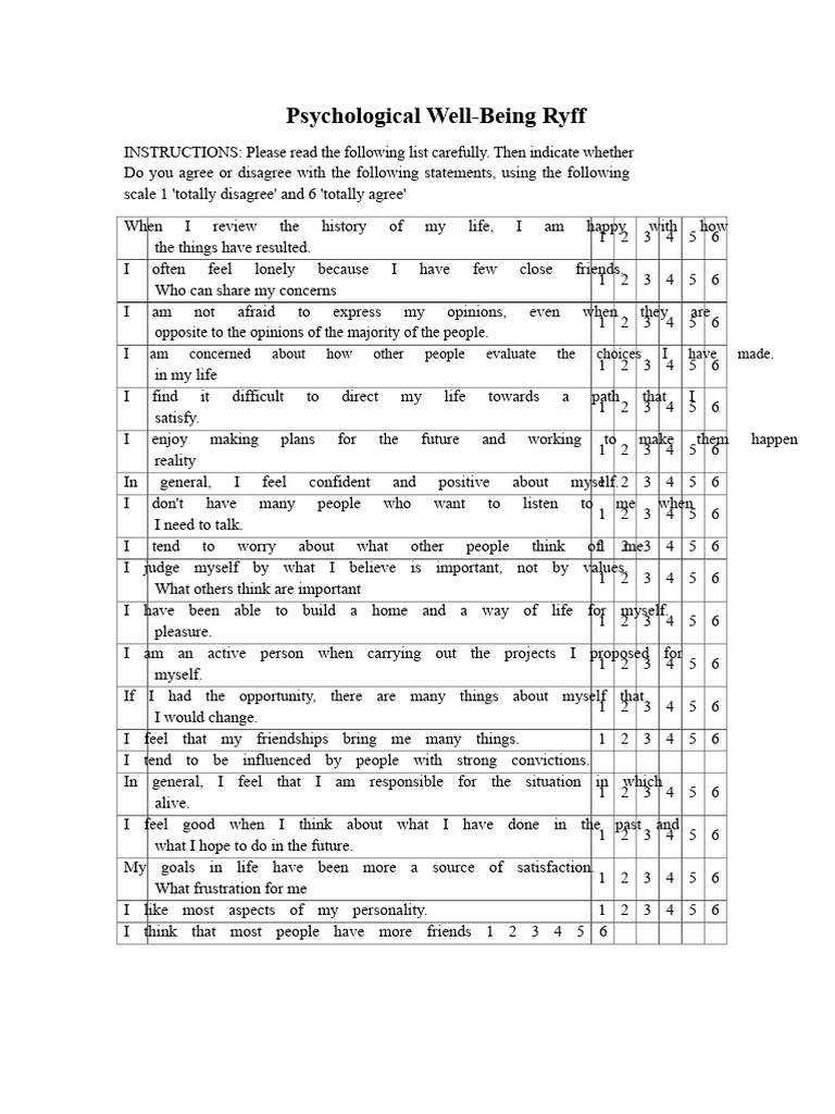Assessing Psychological Well-Being | PDF | Well Being | Behavior ...