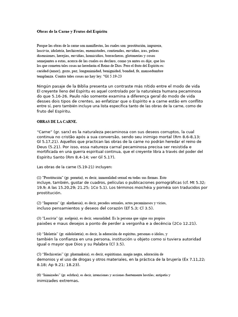 Obras de La Carne | PDF | Fruto Del Espiritu Santo | Creencia religiosa ...