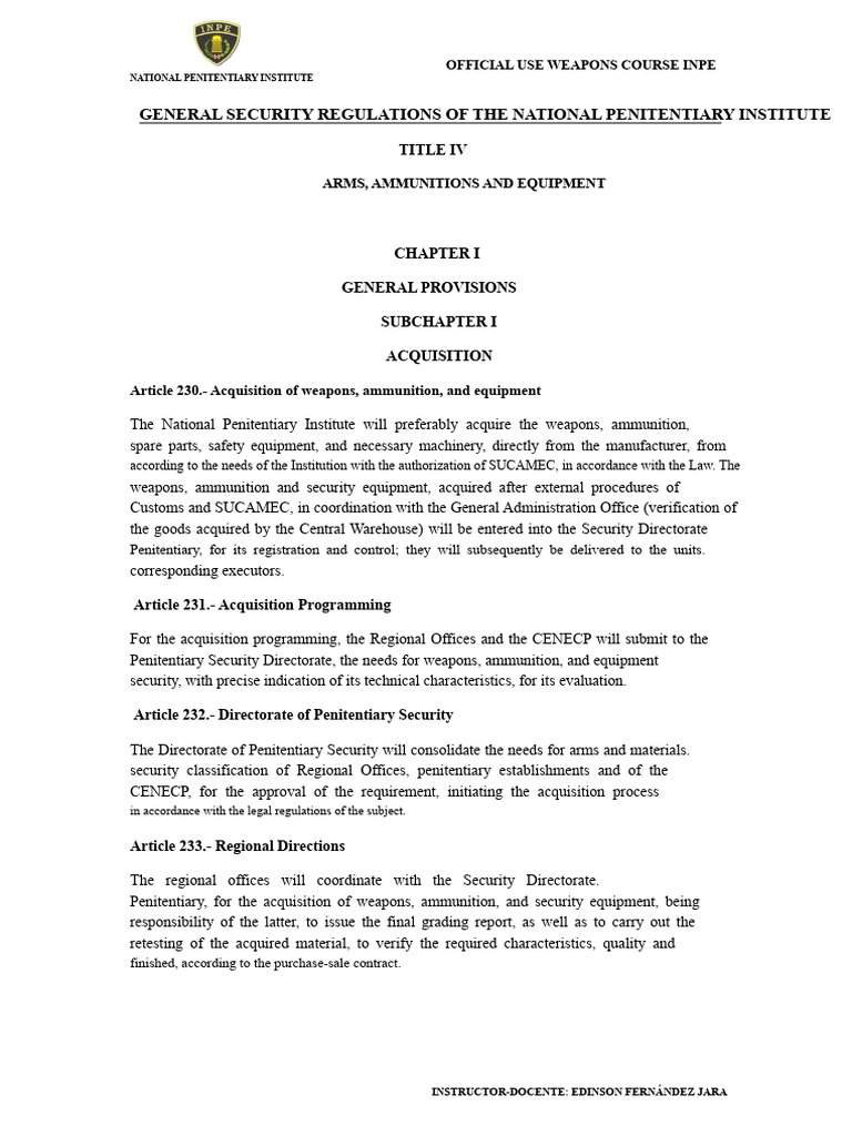 General Security Regulation of The INPE Weapons, Ammunition, and ...