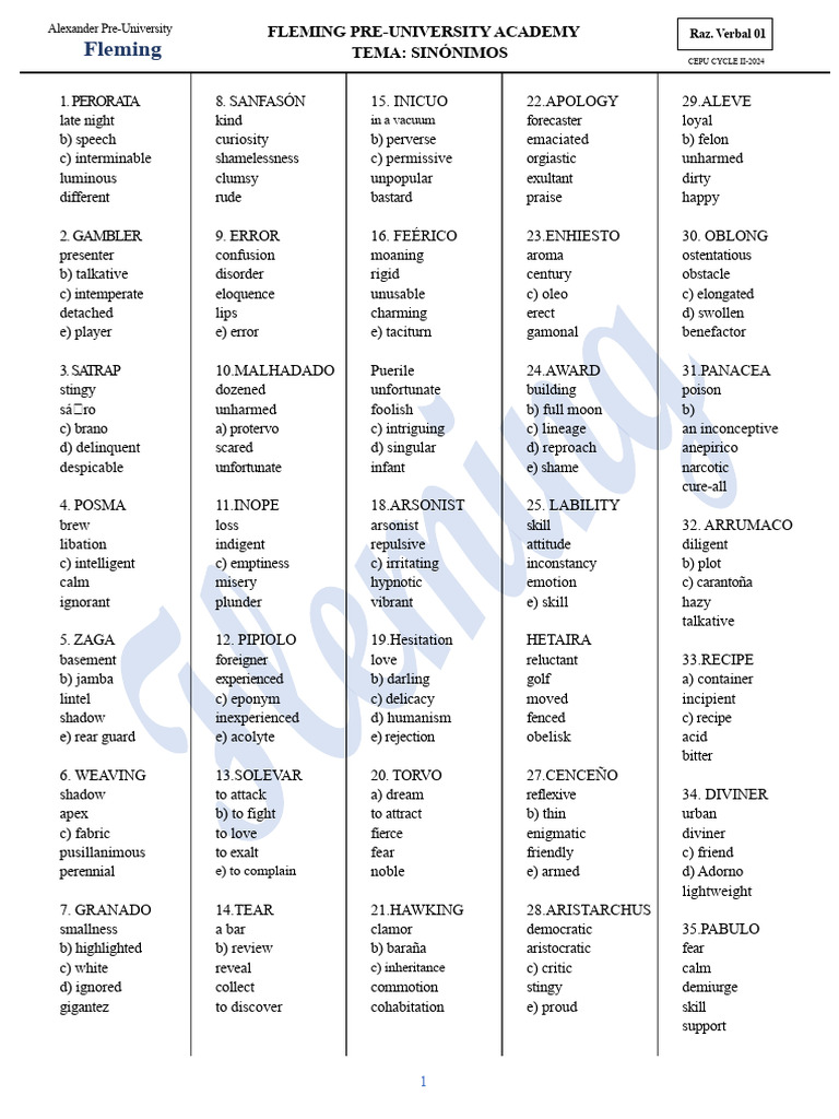 Synonyms Practice for Pre-University Students | PDF