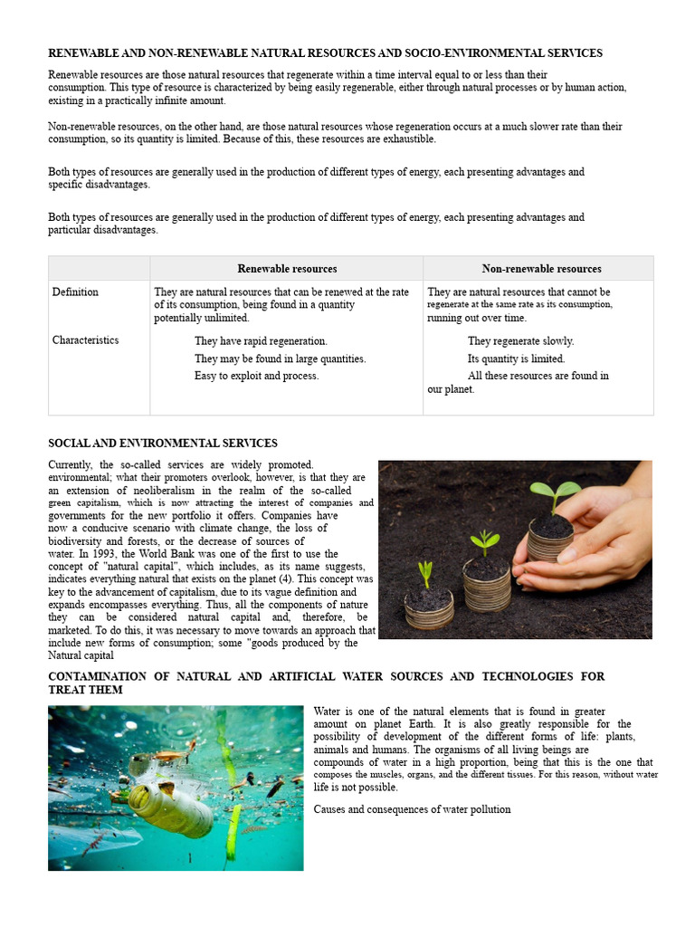 Renewable and Non-Renewable Natural Resources and Socioeconomic Services | PDF | Ecosystem ...