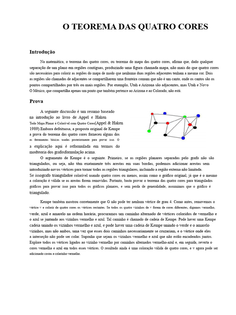 Teorema das Quatro Cores Explicado | PDF | Teoria dos Gráficos ...