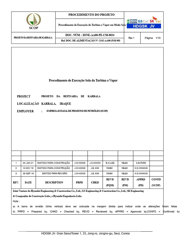 IONE-AA00-PE-CM-0034_Rev1 Procedimento de Funcionamento Solo da Turbina a Vapor | PDF | Motor a ...