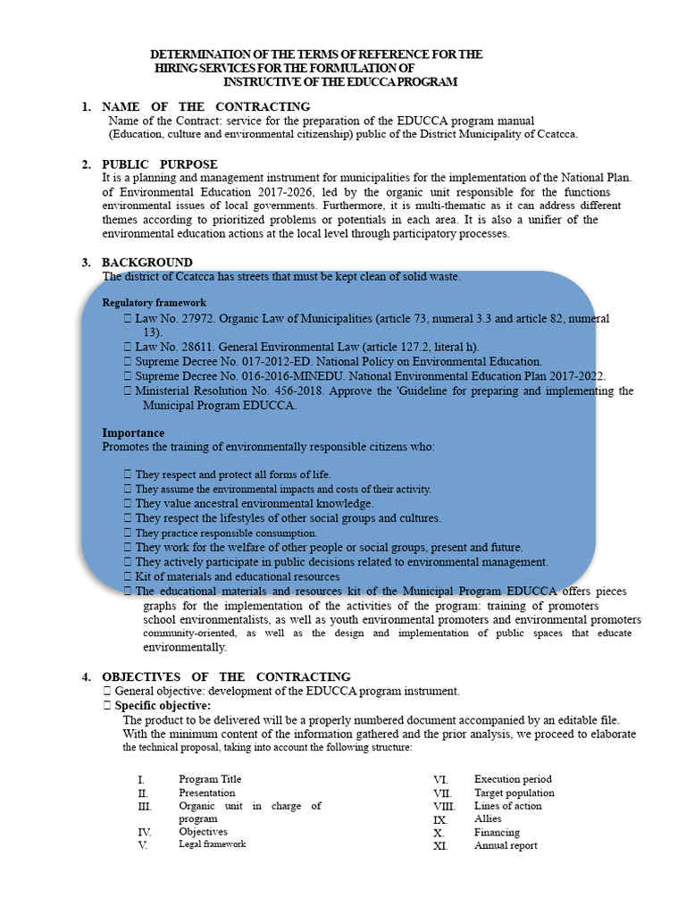 Terms of Reference For Educca Program Services | PDF