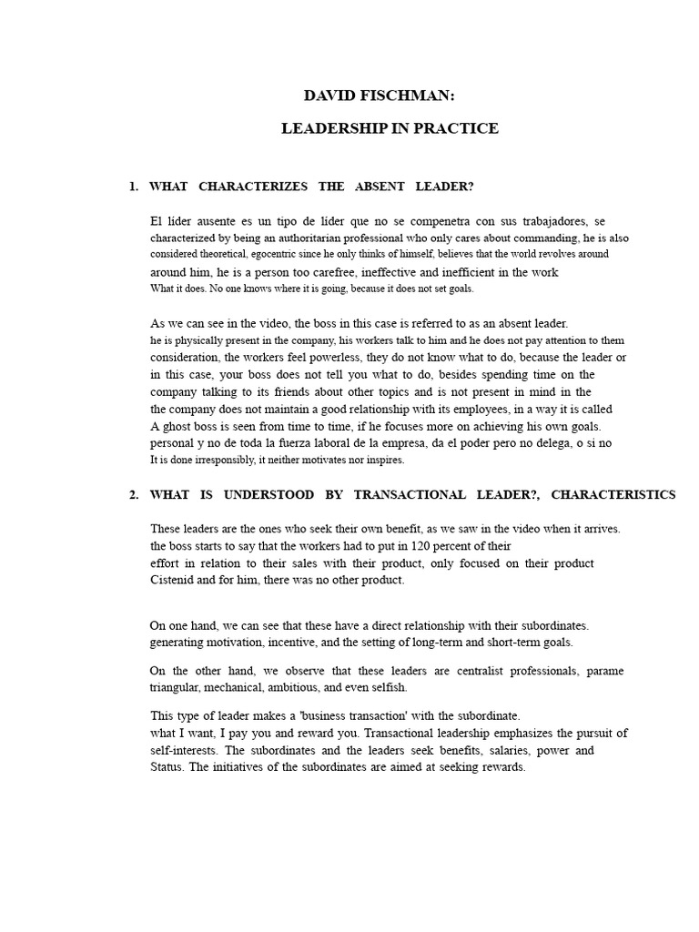 David Fischman Leadership in Practice | PDF | Leadership | Motivation
